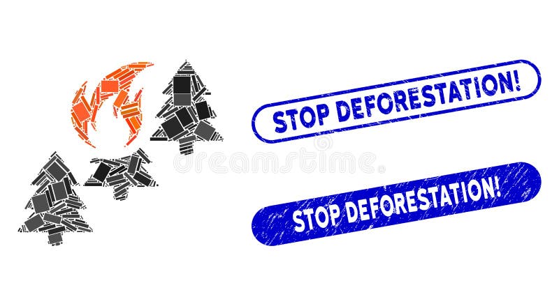 Rectangle Mosaic Forest Fire with Textured Stop Deforestation! Stamps ...