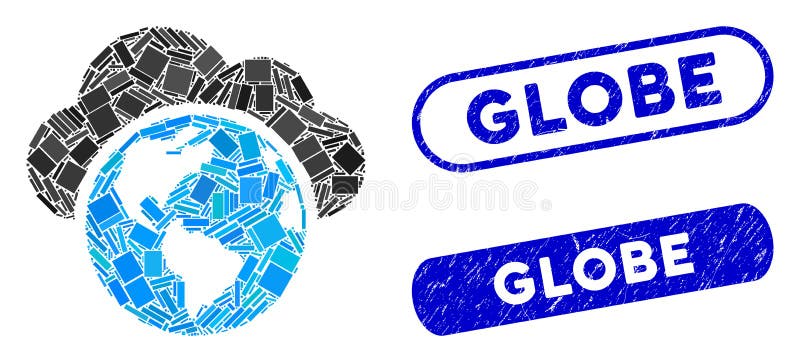 Rectangle Mosaic Globe with Grunge Globe Seals Stock Vector ...