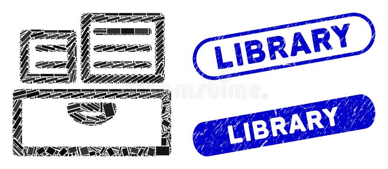 Rectangle Mosaic Library Catalog with Grunge Library Stamps Stock ...