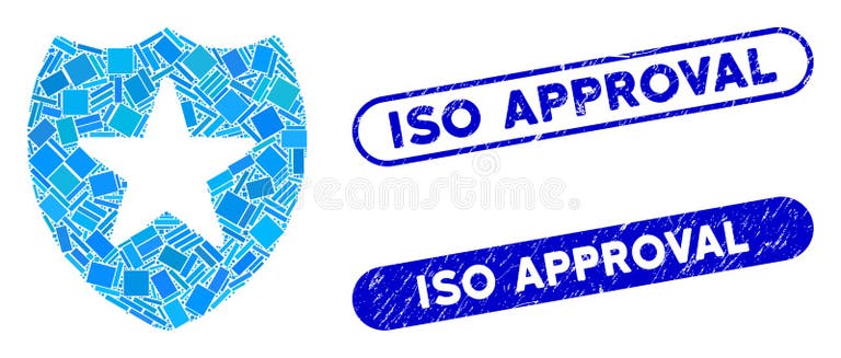 Rectangle Mosaic Star Shield with Grunge ISO Approval Seals Stock ...