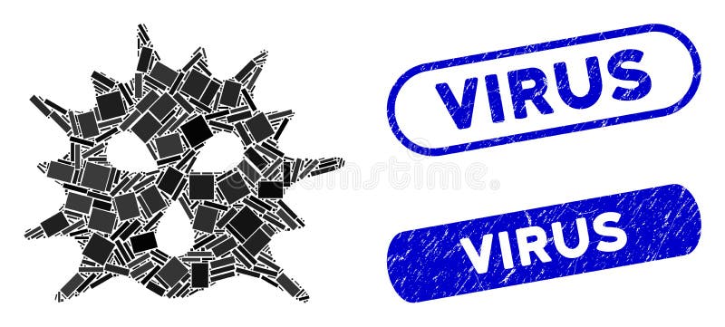 Rectangle Mosaic Virus with Textured Virus Seals Stock Vector ...