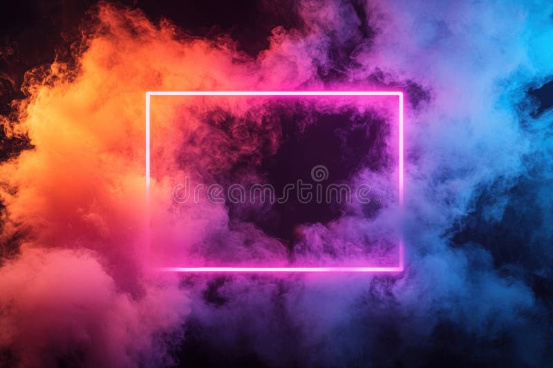 A Rectangle Neon Frame in Pink and Cyan, Floating Over an Explosion of ...