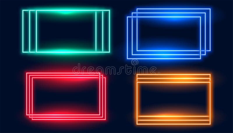 Rectangle Neon Frames Set in Four Colors Stock Vector - Illustration of ...
