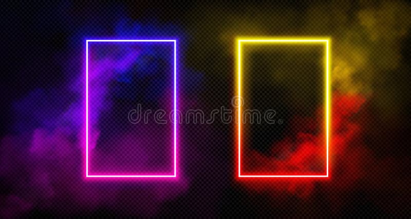 Rectangle Neon Luminous Frame with Smoke Clouds. Stock Vector ...