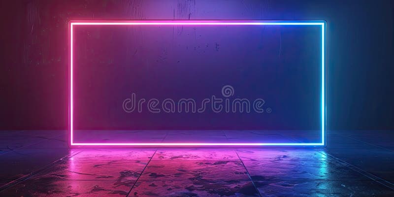 A Rectangle Neon Sign Emits Colorful Smoke in a Dark Room with Visual ...