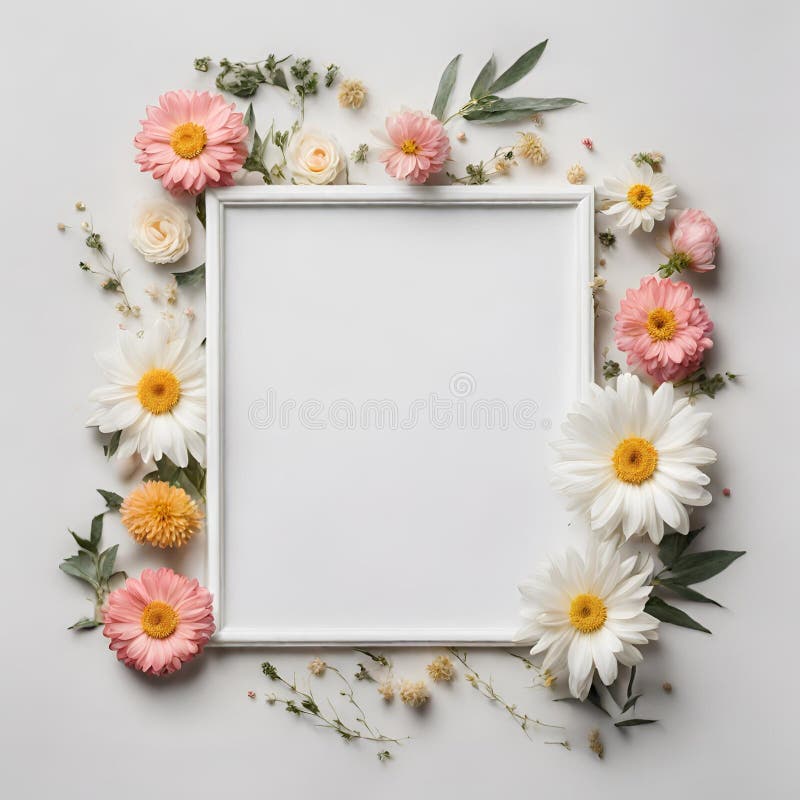 Rectangle Photo Frame between Set of Flowers Generative AI. Stock ...
