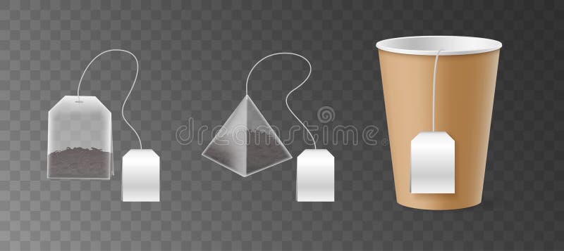 Rectangle and Pyramid Tea Bag and Disposable Paper Cup Mock Up with ...