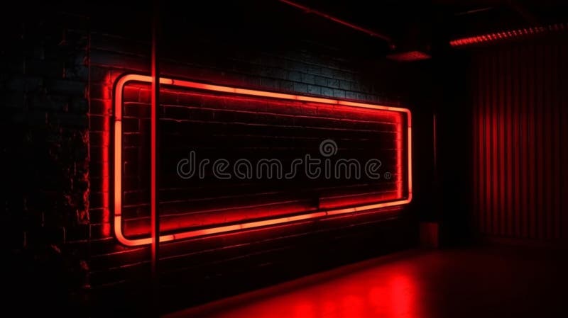 Rectangle Red Neon Light on Black Wall Stock Illustration ...