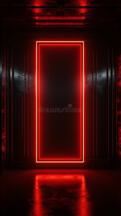 Rectangle Red Neon Light on Black Wall Stock Illustration ...