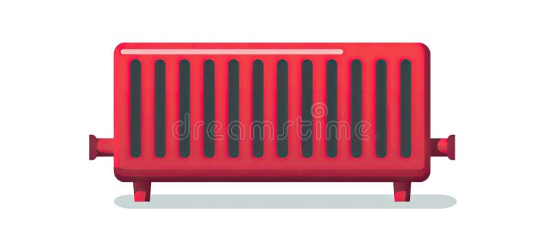 Rectangle Red Radiator W Black Stripes on White Background Stock ...