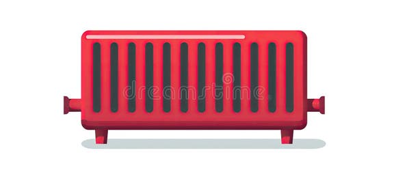 Rectangle Red Radiator W Black Stripes on White Background Stock ...