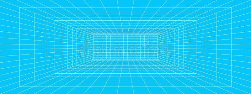Rectangle Room White Wireframe in Perspective on Blue Background ...