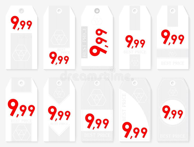 Rectangle Sale Tags Set. Ten Rectangle White Labels with Red Price ...