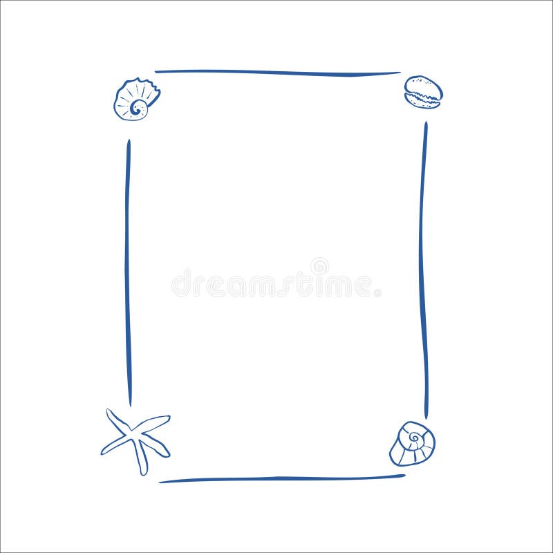 Rectangle Sea Frame with Cute Hand Drawn Marine Doodles and Underwater ...