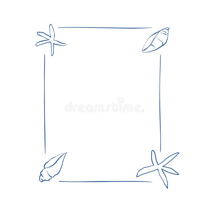 Rectangle Sea Frame with Cute Hand Drawn Marine Doodles and Underwater ...