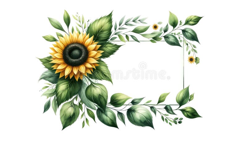 Rectangle-shaped Watercolor Greenery Floral Frame Featuring Sunf Stock ...
