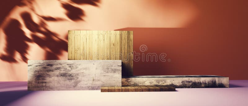 Rectangle Stage Podium with Shadow of Tree - 3D Stock Illustration ...