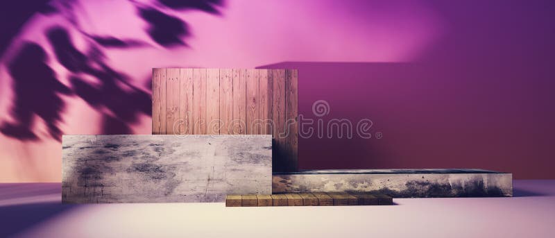Rectangle Stage Podium with Shadow of Tree - 3D Stock Illustration ...
