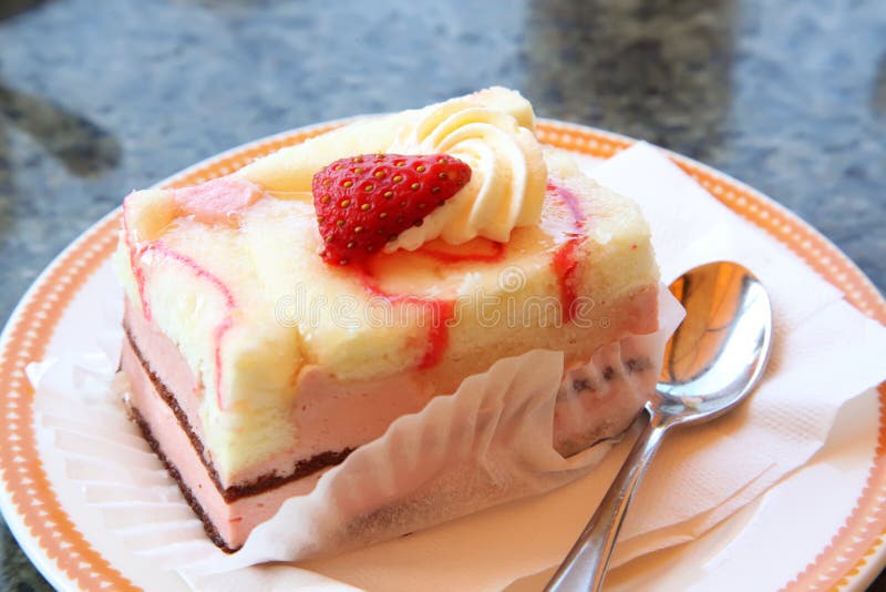 Rectangle strawberry cake stock photo. Image of cream - 11180952