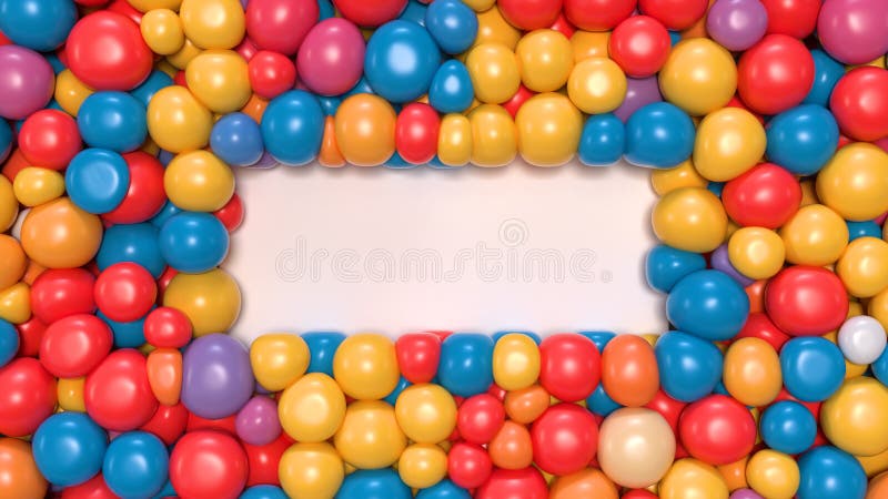 Rectangle Surrounded with Glossy Colorful Balloons. 3D Rendering Stock ...