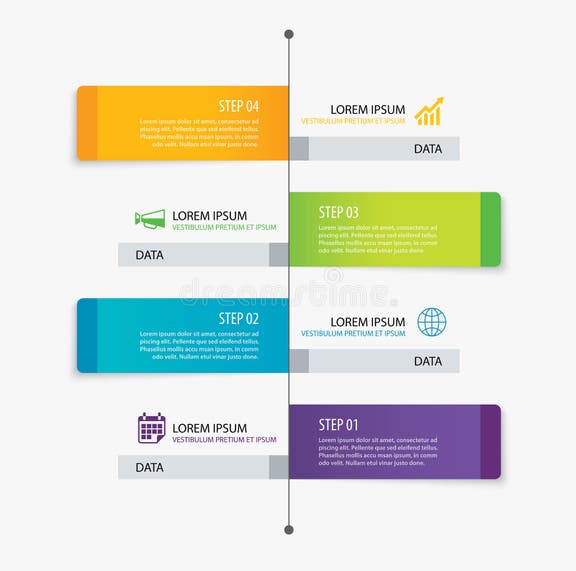 4 Rectangle Tab Timeline Infographic Options Template with Paper Stock ...