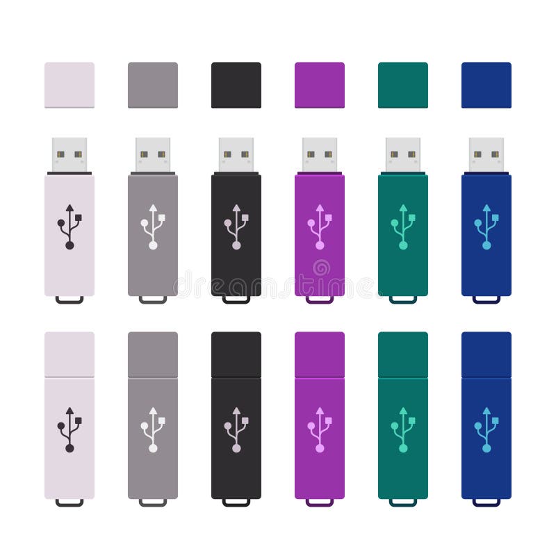 Rectangle USB Flash Drives Colorful Set Stock Vector - Illustration of ...