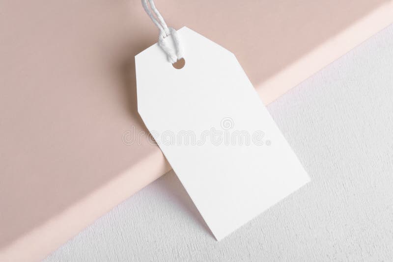 Rectangle White Tag Mockup on a Beige Background with Cotton String ...