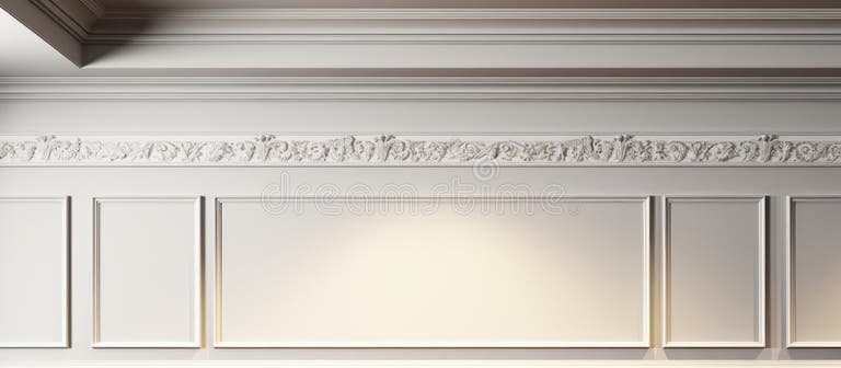 Rectangular White Wall with Elegant Crown Molding Made of Wood Stock ...