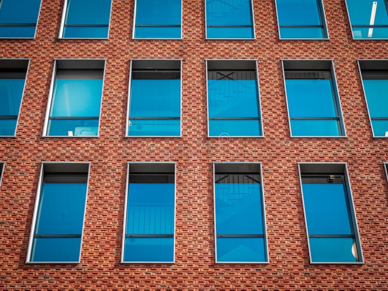 Rectangle Windows on a Brick Wall of the Modern Business-building Stock ...