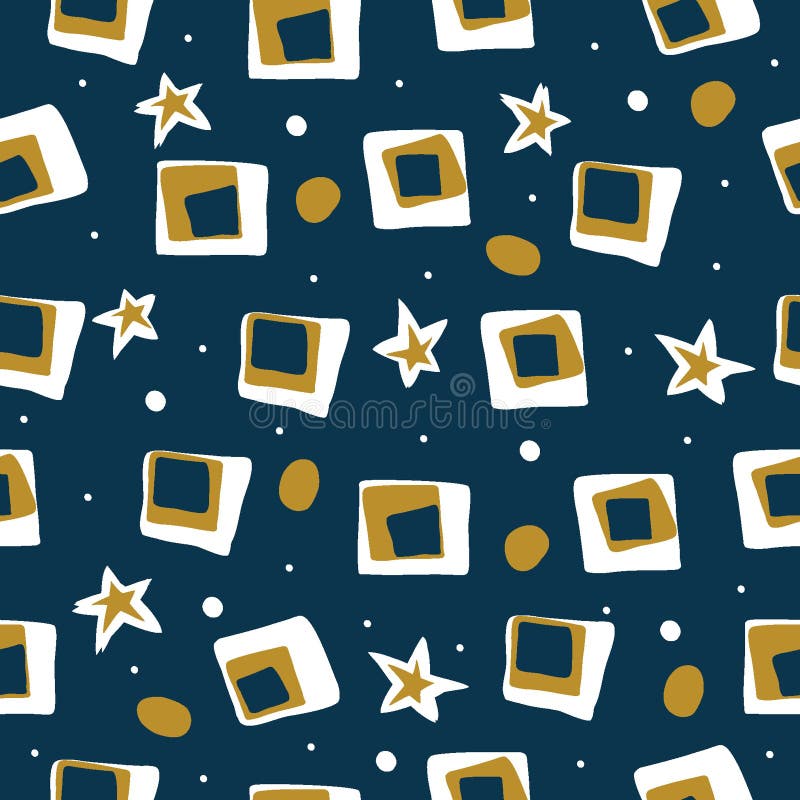 Rectangular Abstract and Star and Circle Ornament with Dark Blue ...