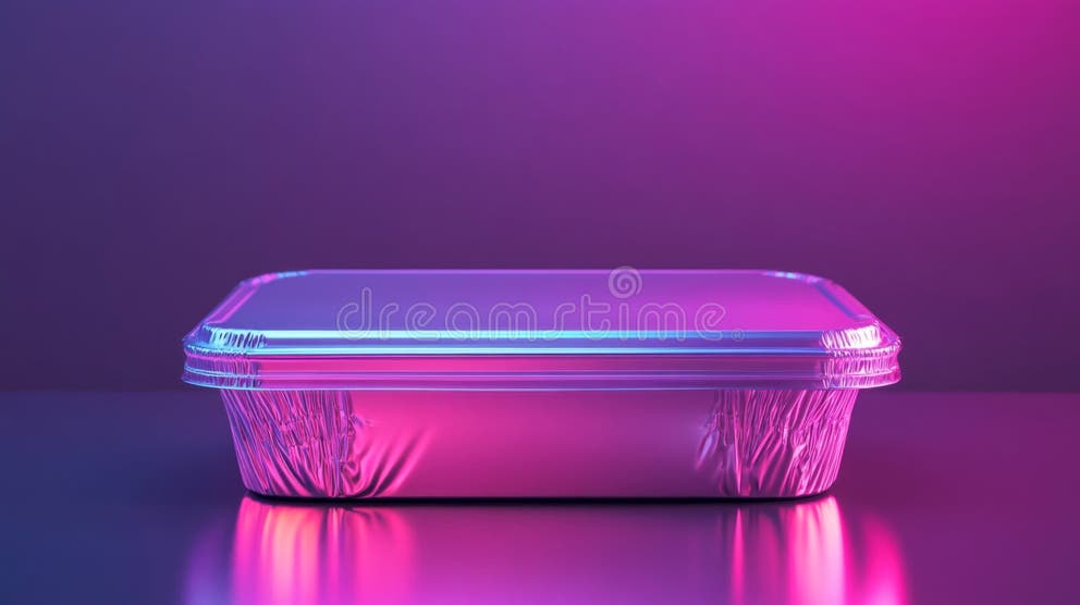 Rectangular Aluminum Food Container Under Pink and Purple Neon Lights ...