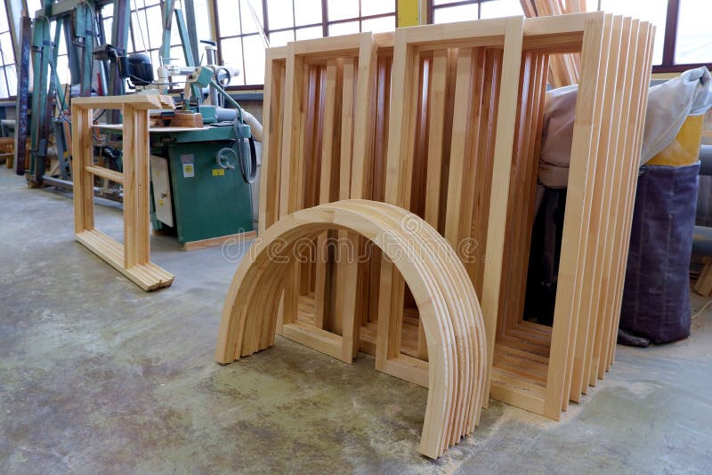 Rectangular and Arched Glued Parts of Wooden Windows Stock Image ...