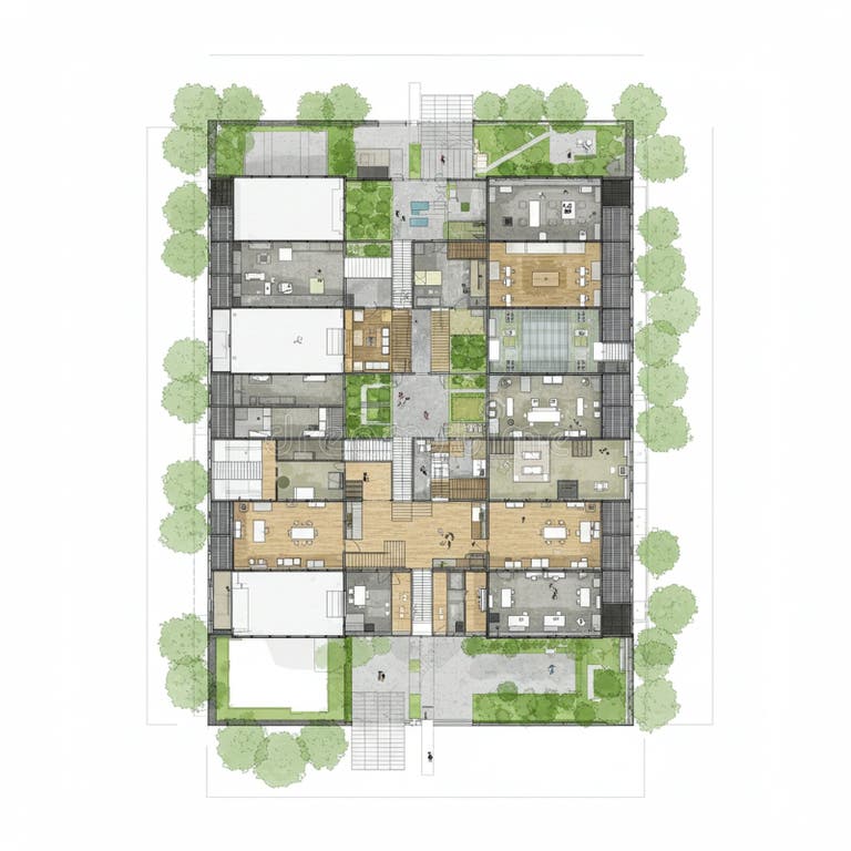 Rectangular Architectural Floor Plan of a Multi-unit Residential ...