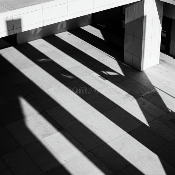 Rectangular Architecture Casts Angular Shadows on a Light-colored Tile ...