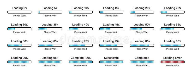 Percentage Loading Rectangular Bar Infographics Set Progressing from 0 ...