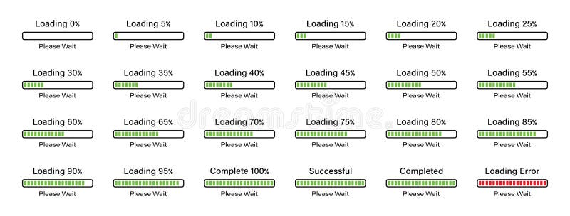 Percentage Loading Rectangular Bar Infographics Set Progressing from 0 ...