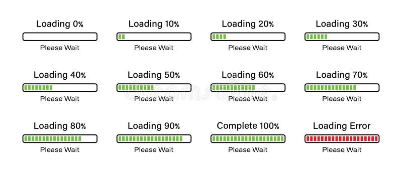 Percentage Loading Rectangular Bar Infographics Set Progressing from 0 ...