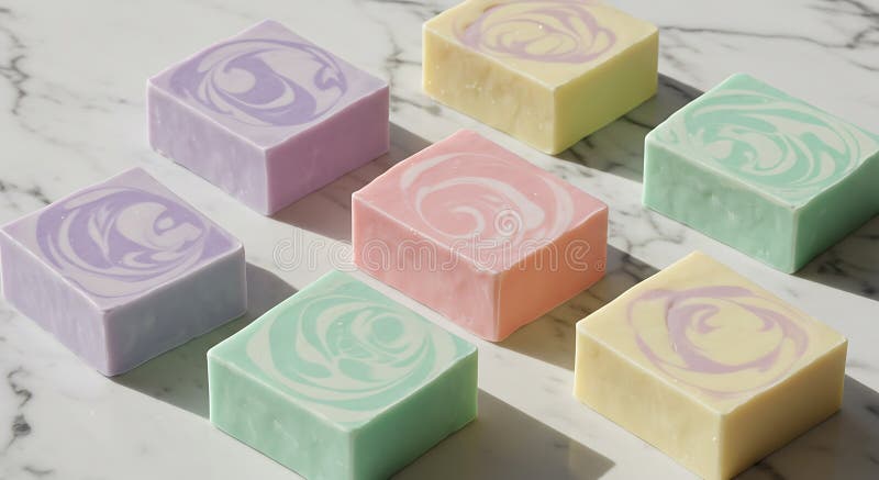 Rectangular Bars of Pastel-colored Soap with Marbled Patterns are ...