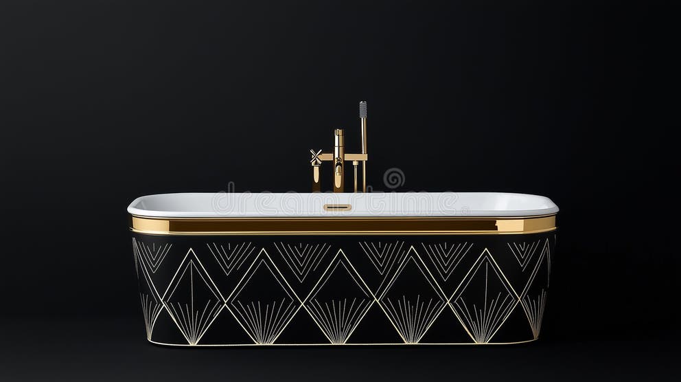 Rectangular Bathroom Basin with Golden Lines and White Interior Stock ...