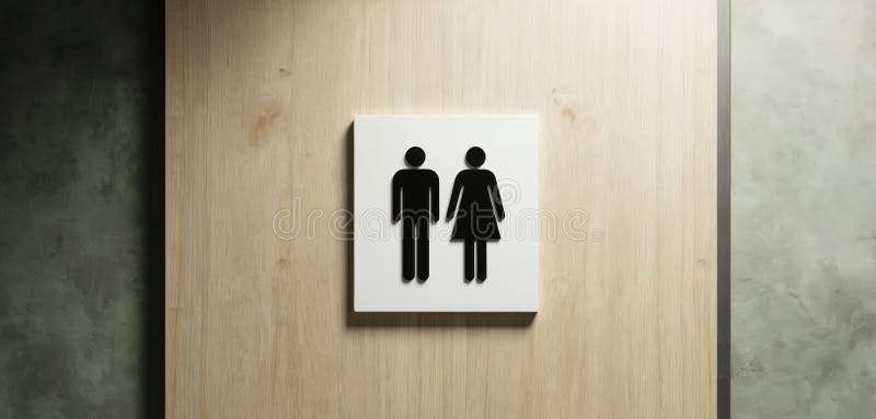 Rectangular Bathroom Stall Sign with Black Male, Female Figures on ...
