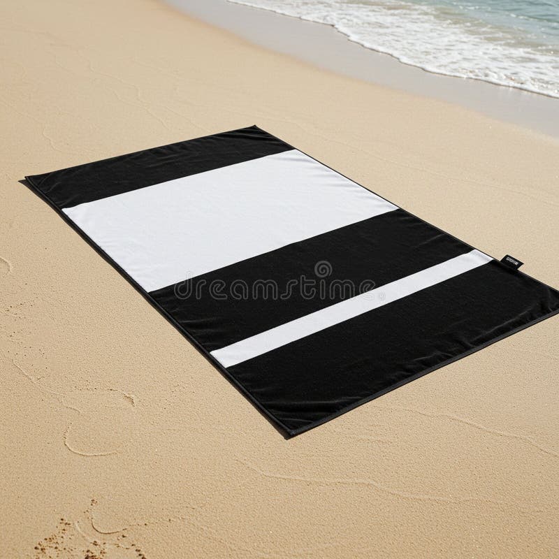 Rectangular Beach Towel with Thick Black and White Horizontal Stripes ...