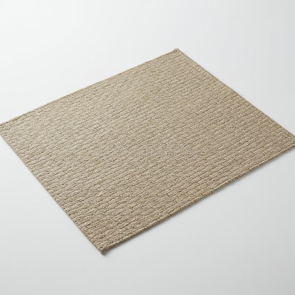 Rectangular Beige Rug with a Textured Woven Pattern, Set on a Plain ...