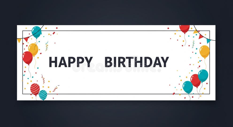 A Rectangular Birthday Banner with a White Background and a Thin Black ...
