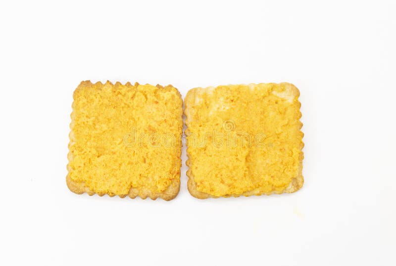 Rectangular Biscuit with Pineapple Flavor Cream Isolated on White Stock ...