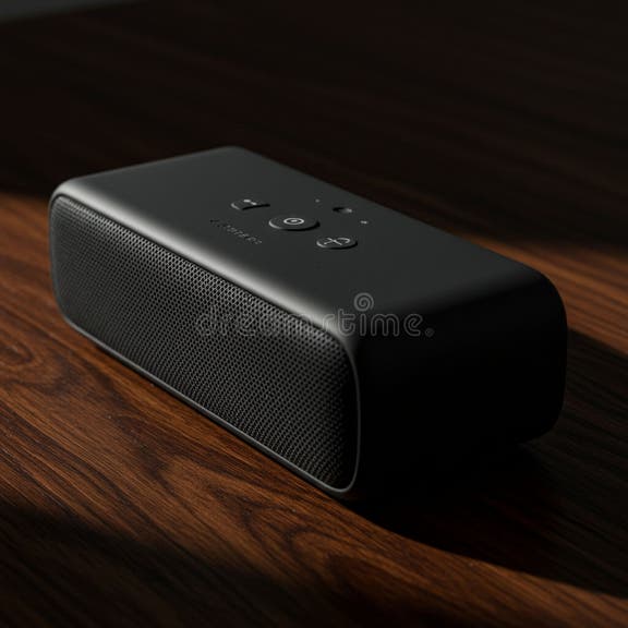 Rectangular Black Bluetooth Speaker with Rounded Edges on a Wooden ...