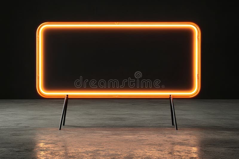 Rectangular Black Colored Neon Sign with Orange Light in Dark Room ...