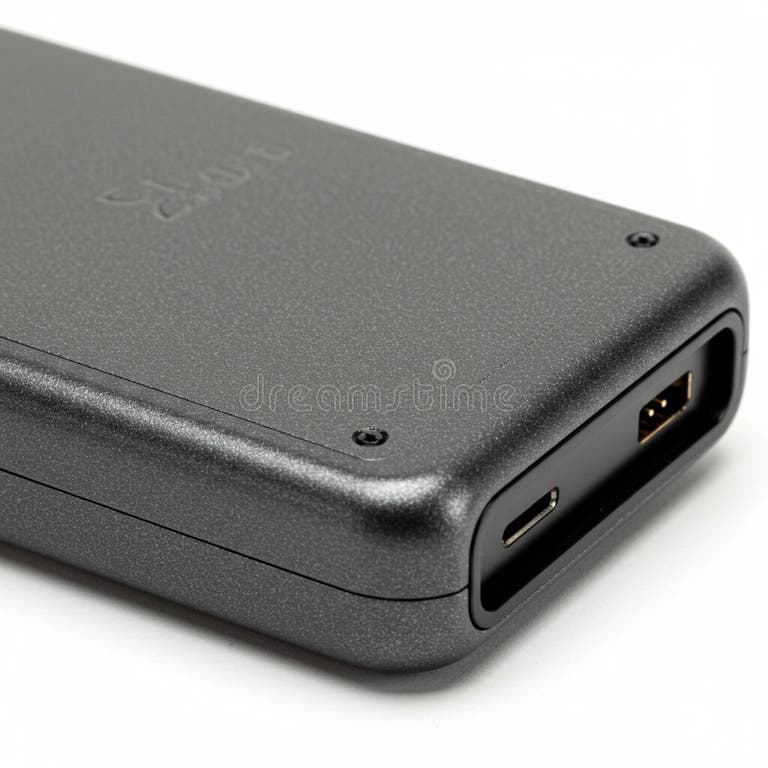 Rectangular Black Electronic Device with Two Visible Ports, Resembling ...