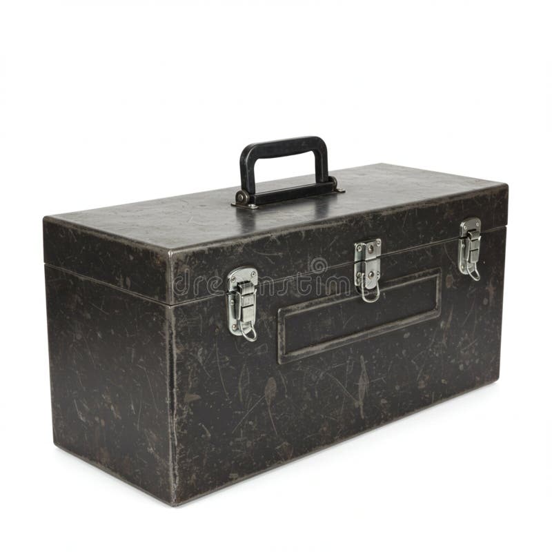 Rectangular Black Metal Toolbox with a Textured, Scuffed Surface. it ...