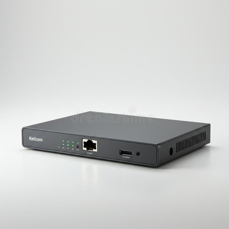 Rectangular Black Network Device with an Ethernet Port, USB Port, and ...