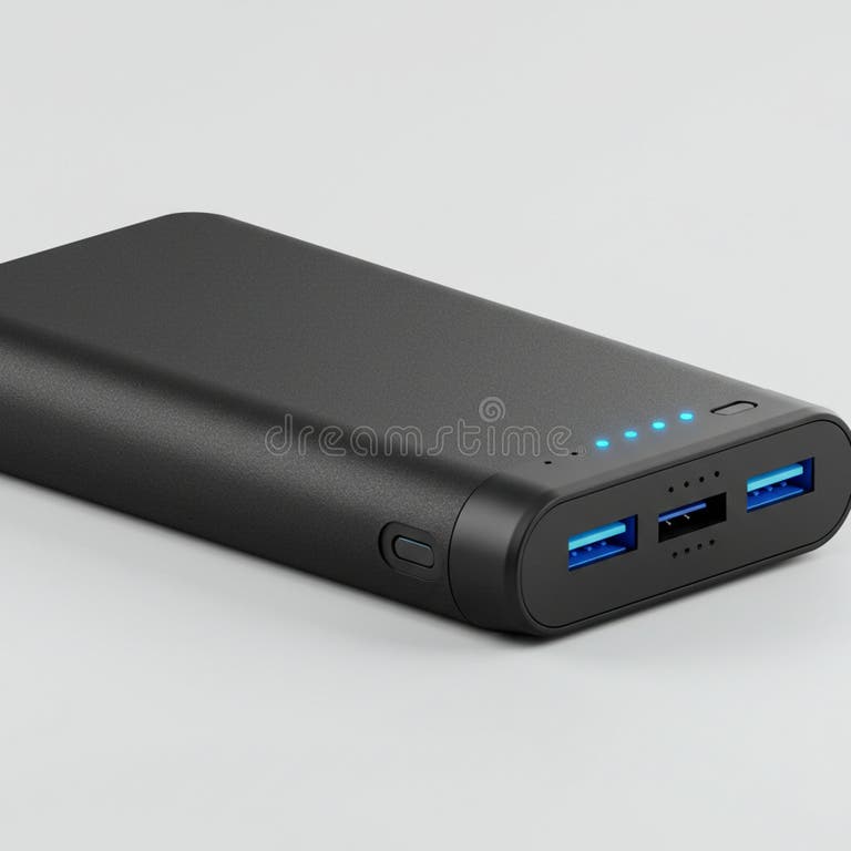 Rectangular Black Power Bank with Rounded Edges, Featuring Two USB ...